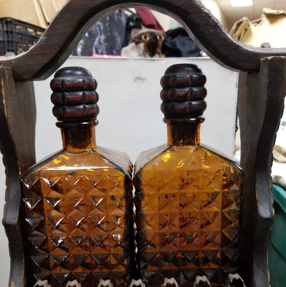 Vintage | Kitchen | Vintage Amber Diamond Point Liquor Bottle Decanter ...